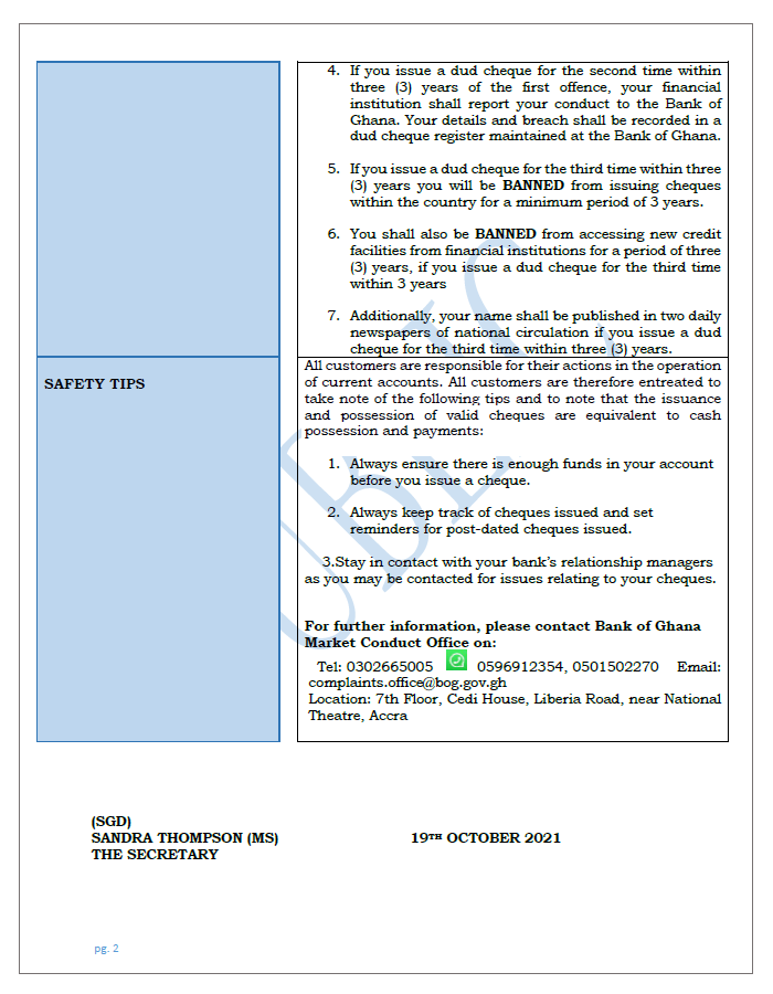 BOG Notice to the General Public Policy Brief - DUD Cheques - Jomoro ...